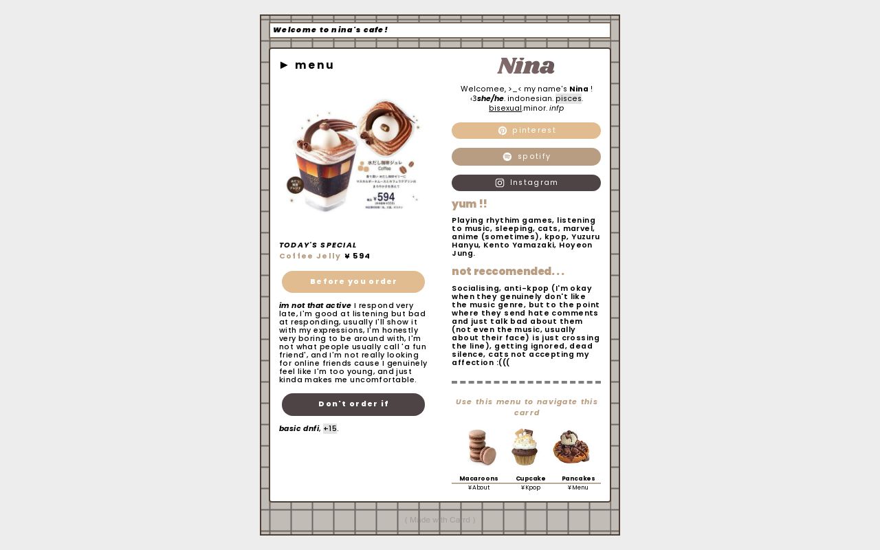 Nina's Cafe menu